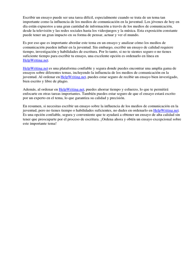La Influencia de Los Medios de Comunicación en La Juventud | Descargar gratis PDF | Ensayos ...