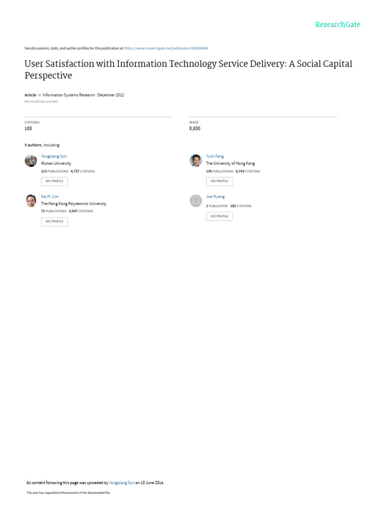 User Satisfaction With Information Technology Serv | PDF | Social ...