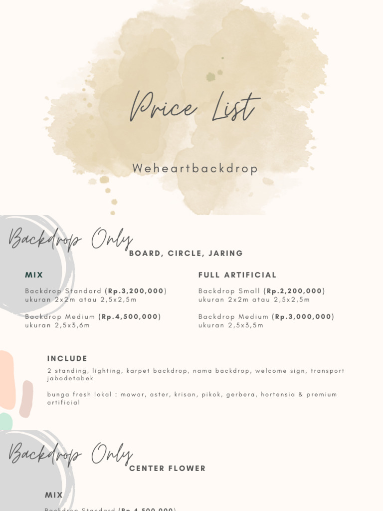 Wedding Backdrop Price List | PDF | Home & Garden
