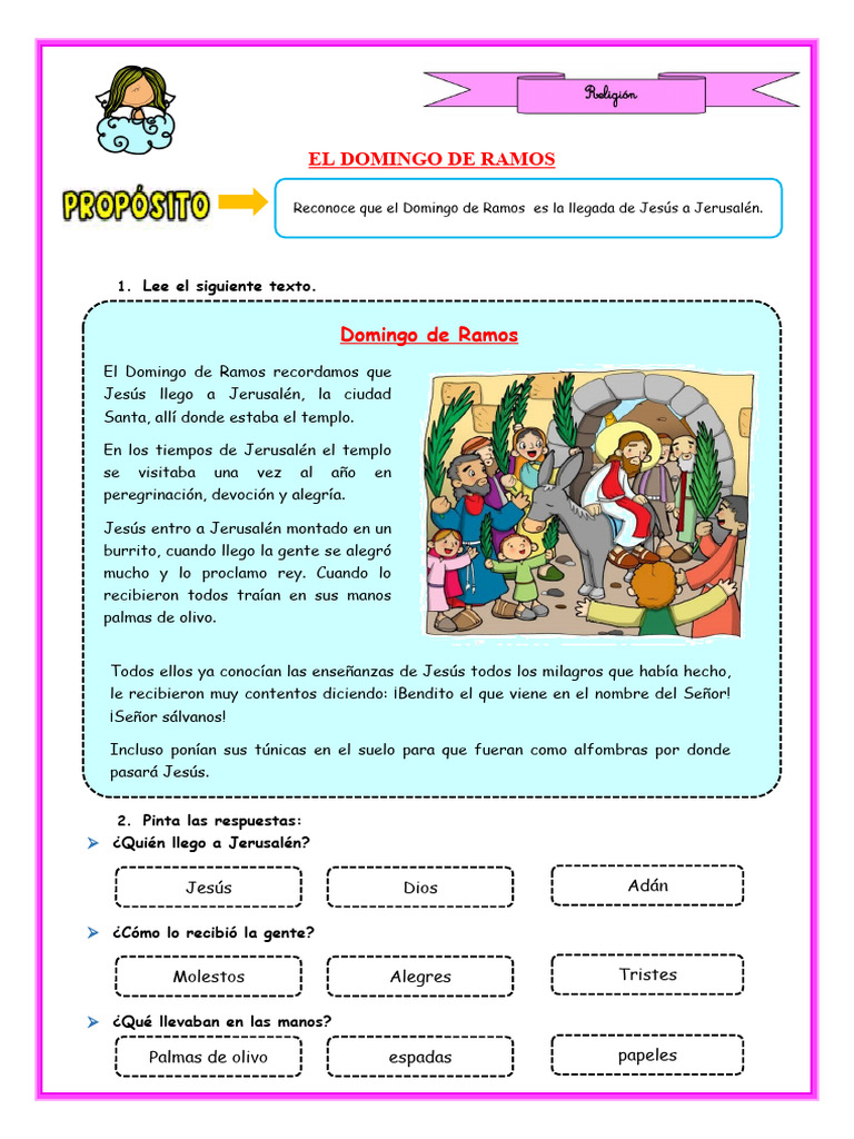 E1 S3 Ficha D2 Religion Domingo de Ramos | PDF