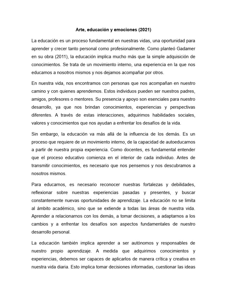 Arte, Educación y Emociones | PDF | Las emociones | Pensamiento