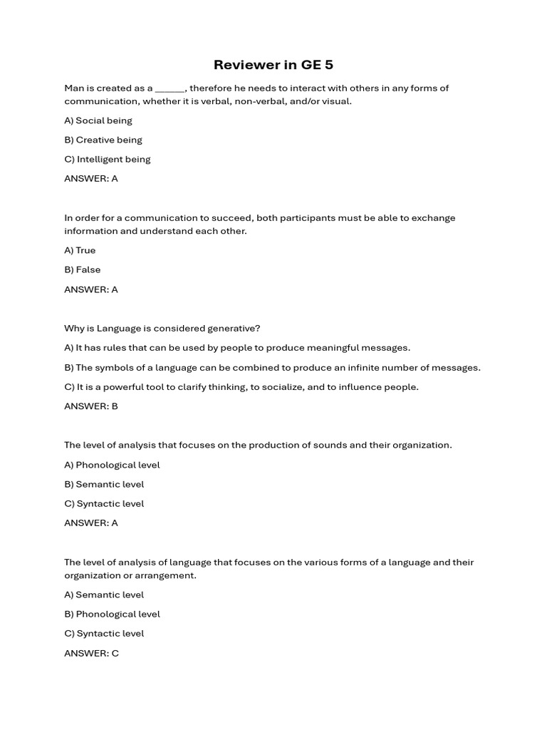 GE5_Reviewer | PDF | Communication | Cognitive Science