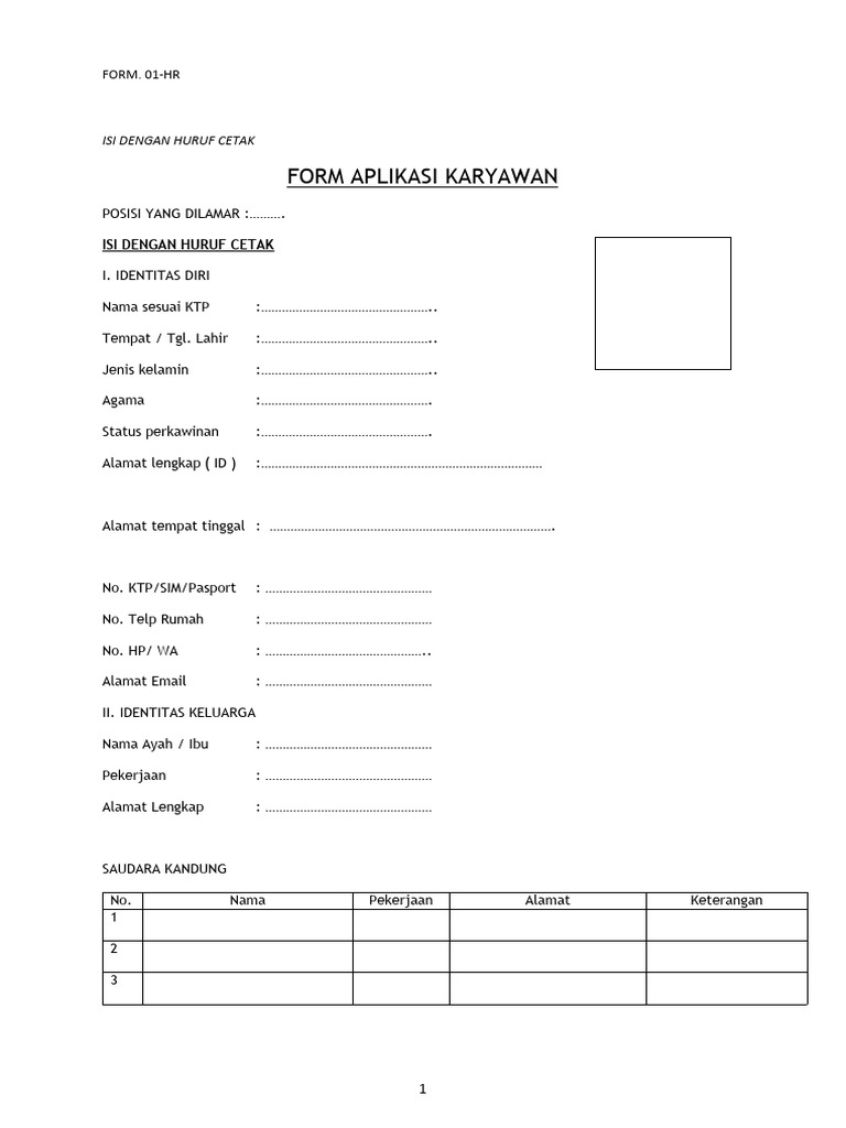 01 Hr. Form Karyawan Proyek | PDF | Karier & Perkembangan | Bisnis