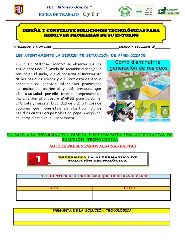 FICHA DE TRABAJO SEM 3- EDA 6 _2o PROYECTO AMBIENTAL MARES (1) | PDF | Residuos | Entorno natural