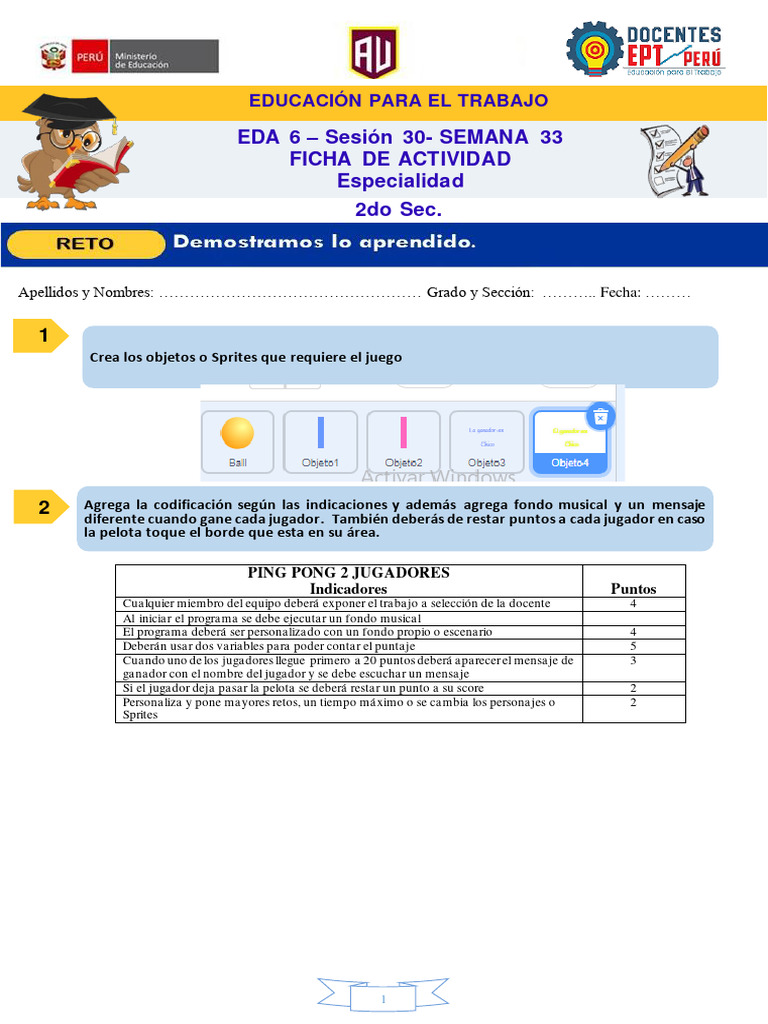 Ficha Act. Espec Sem 33 2do | PDF