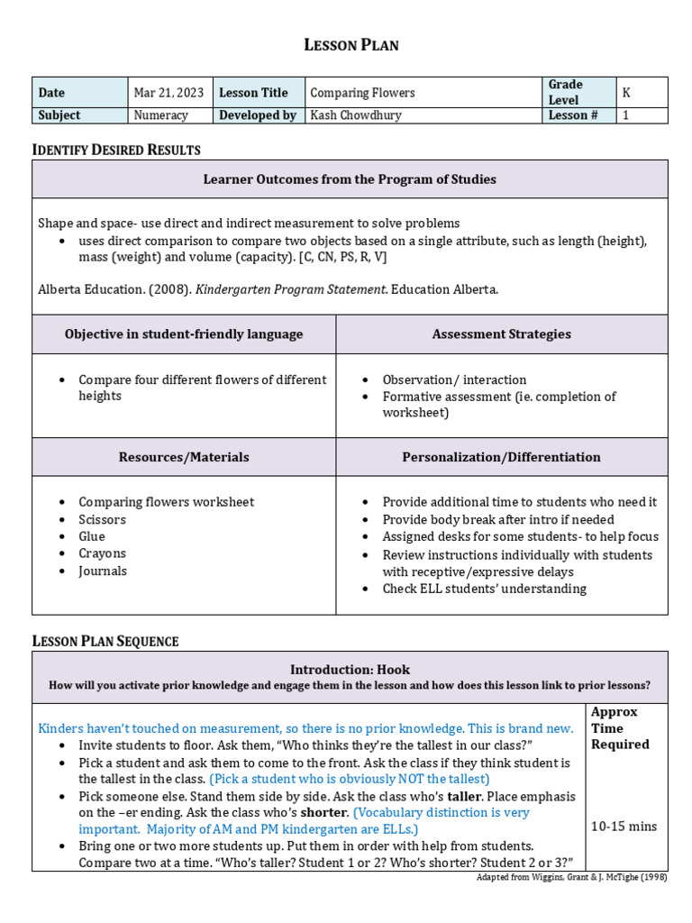 comparing flowers lesson plan | PDF | Lesson Plan | Human Communication