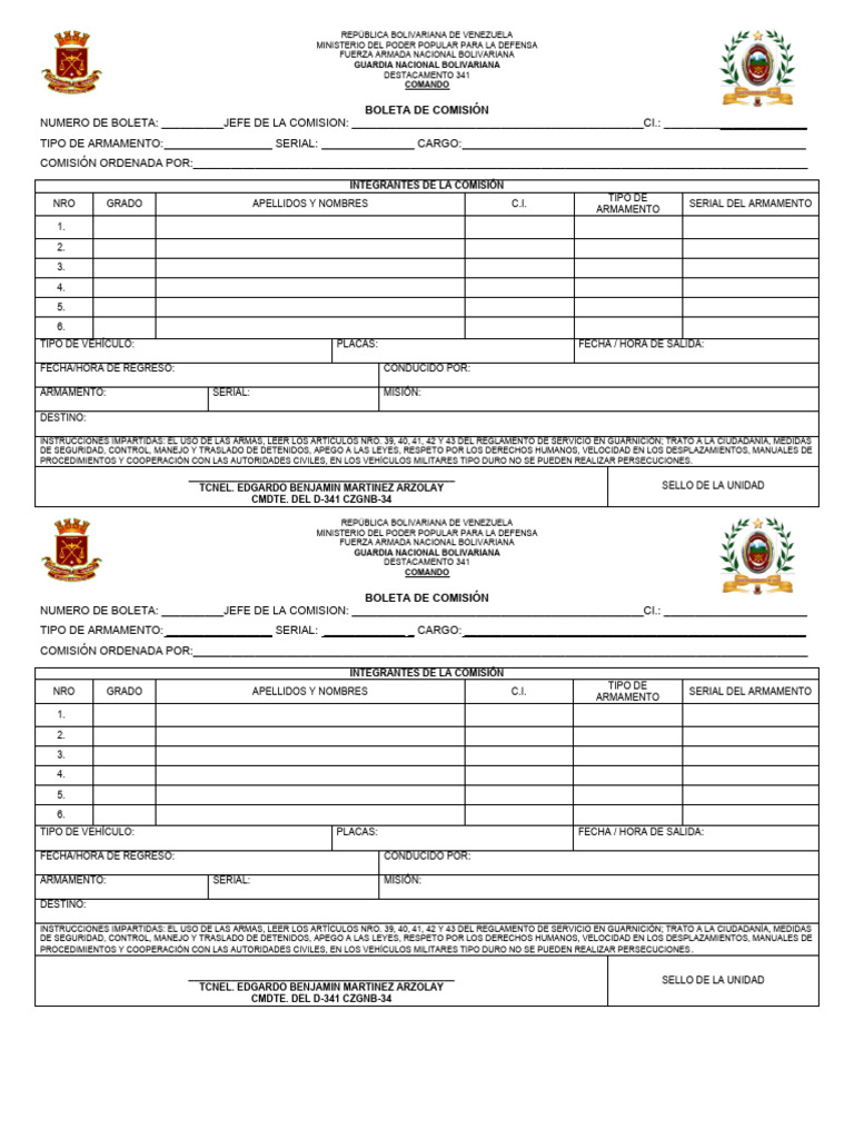 Boleta de Comision Actual_021509 | PDF | Venezuela | Gobierno