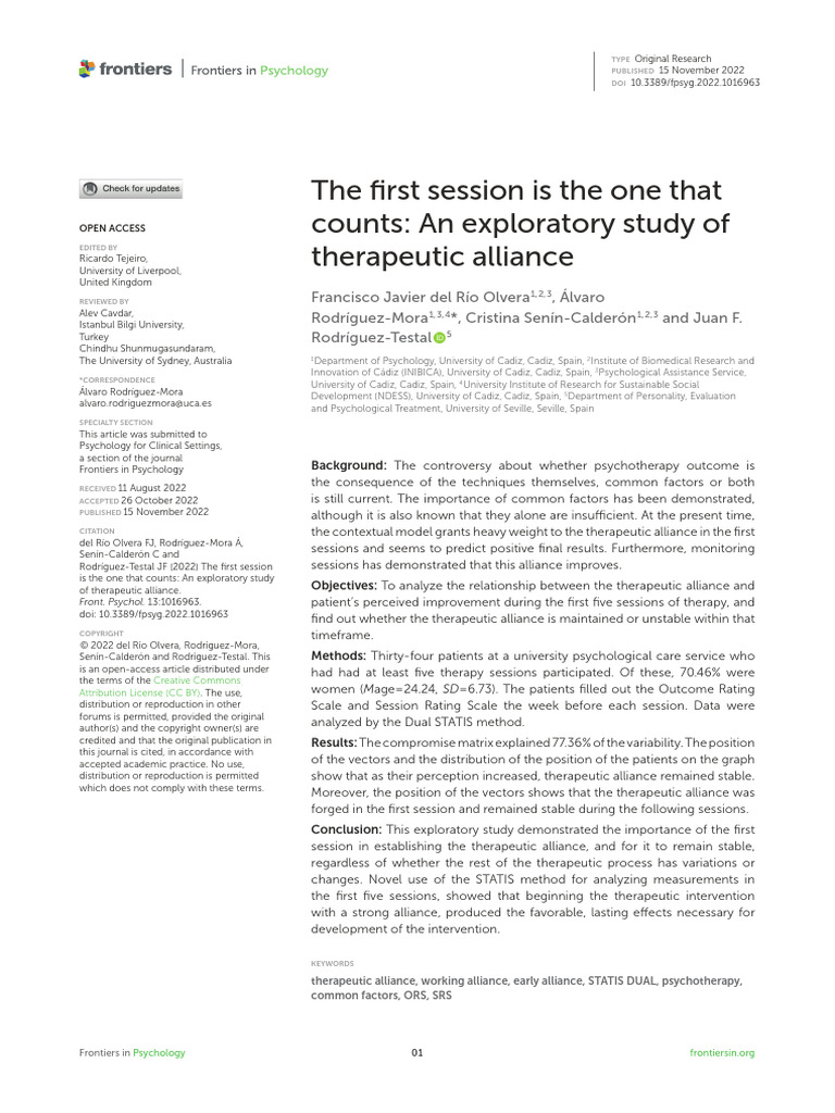 The First Session Is The One That Counts An Exploratory Study of ...