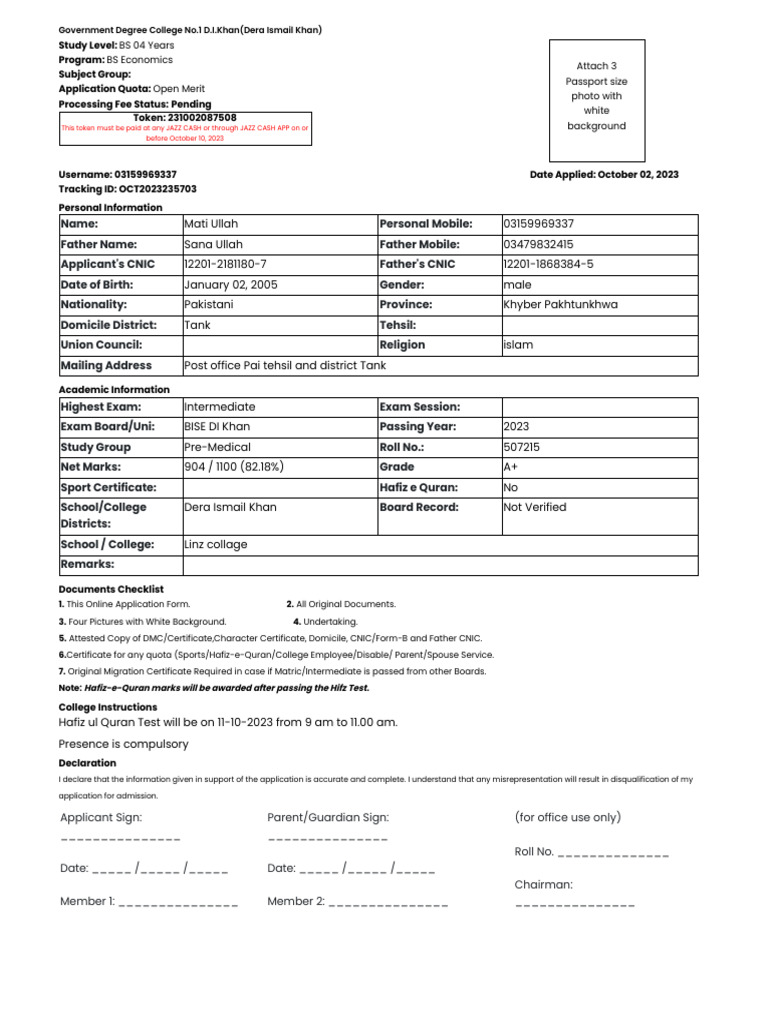 This Token Must Be Paid at Any JAZZ CASH or Through JAZZ CASH APP On or ...