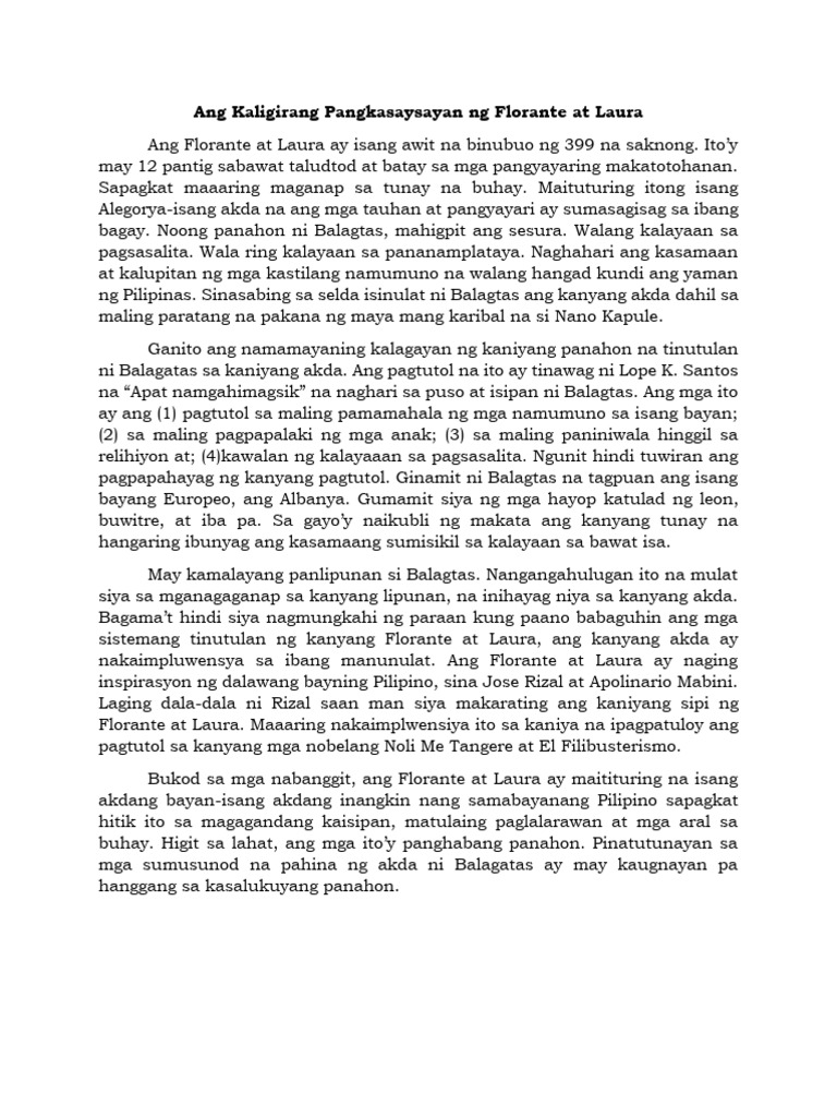Ang Kaligirang Pangkasaysayan Ng Florante at Laura | PDF Ang Kaligirang Pangkasaysayan Ng Florante at Laura | PDF