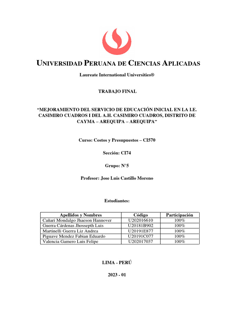 TF - Grupo 5 | PDF | Presupuesto | Fundación (Ingeniería)