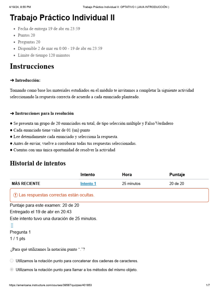 Trabajo Práctico Individual II - OPTATIVO I (JAVA INTRODUCCIÓN) | Descargar gratis PDF ...
