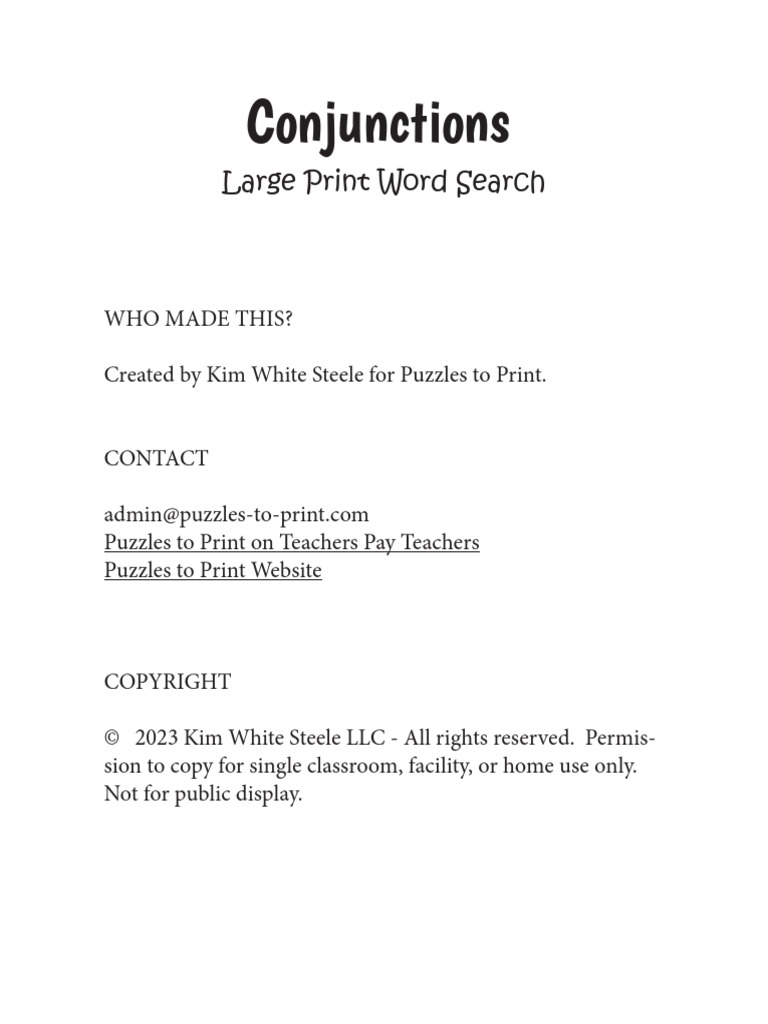 Conjunctions Word Search | PDF | Word Search | Monopoly (Economics)