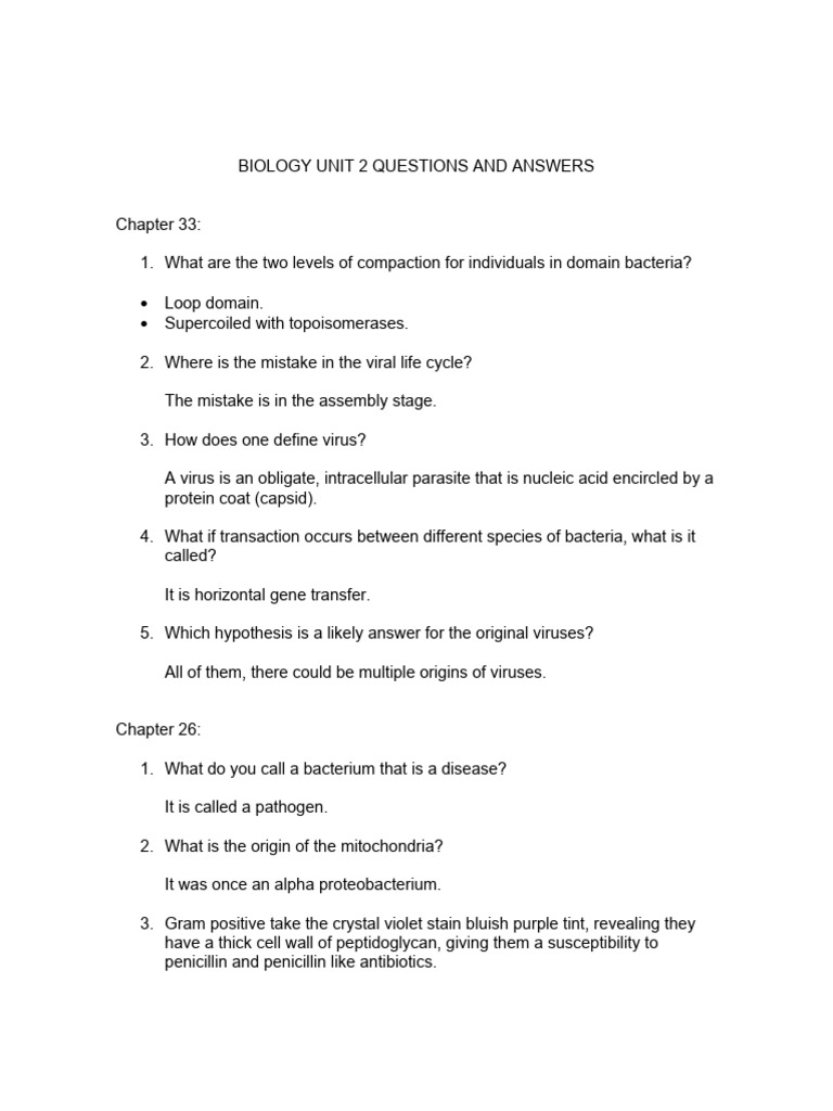 Biology Unit 2 Q&A: Bacteria and Viruses | PDF