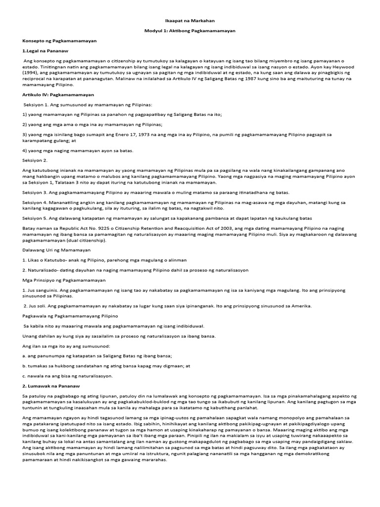 Q4 Modyul 1 Lecture | PDF