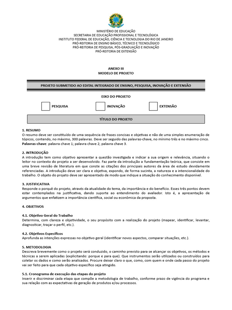 Modelo de Projeto para Edital de Ensino e Pesquisa | PDF | Abstract ...