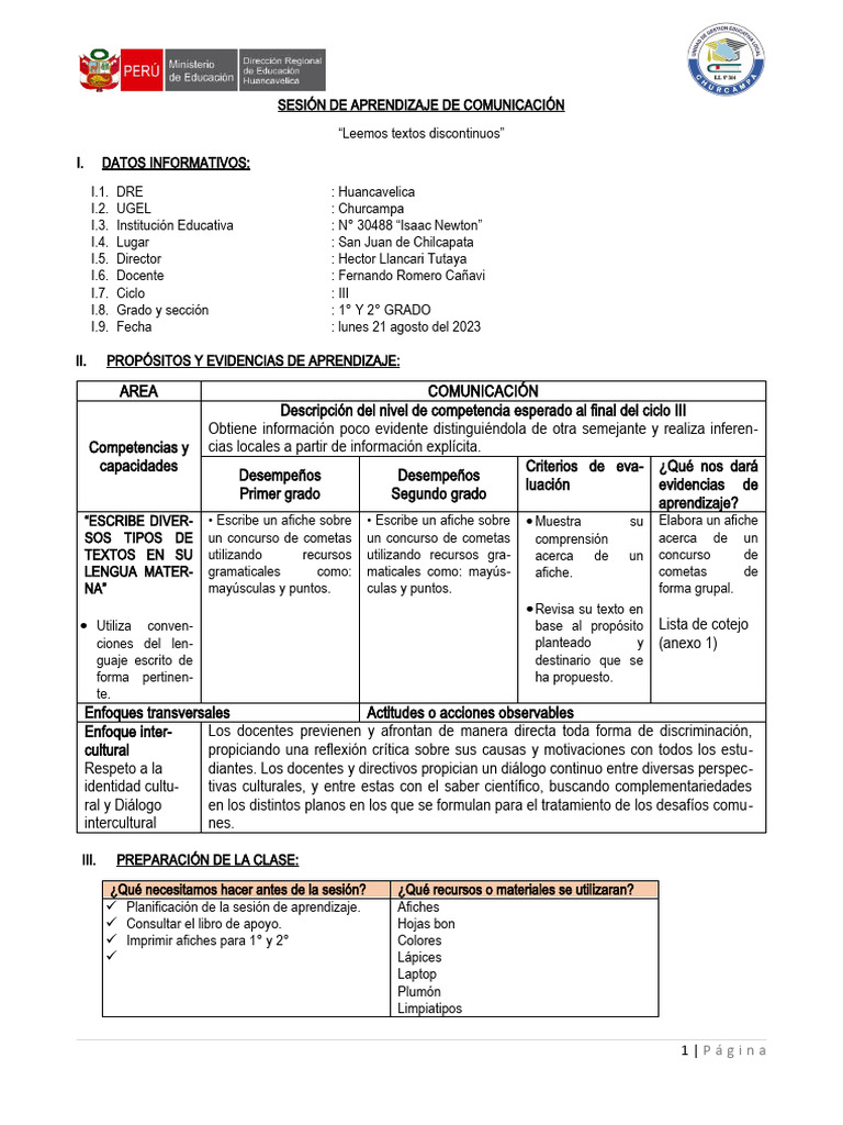 Sesion De Aprendizaje Leemos Cuentos Narrativos Prte 2 Pdf