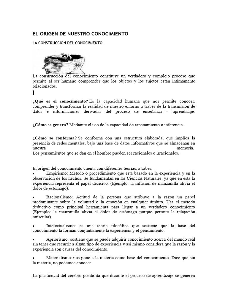 EL ORIGEN DE NUESTRO CONOCIMIENTO | PDF | Conocimiento | Experiencia