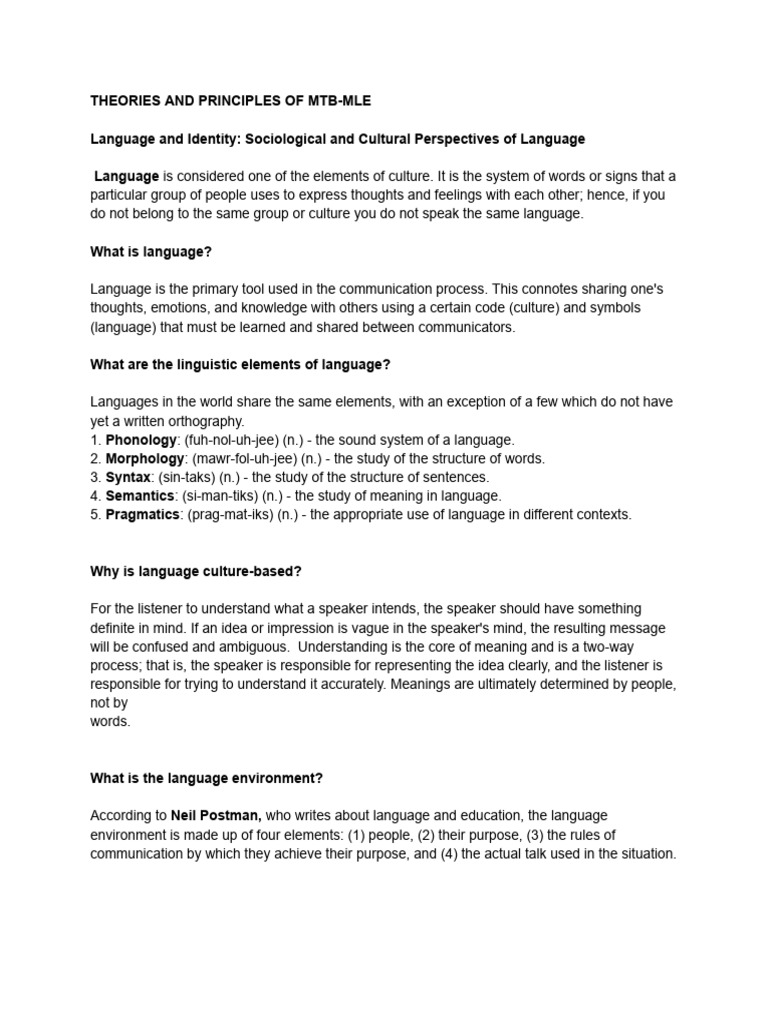 Theories and Principle Pf MTB-MLE | PDF | Semantics | Word