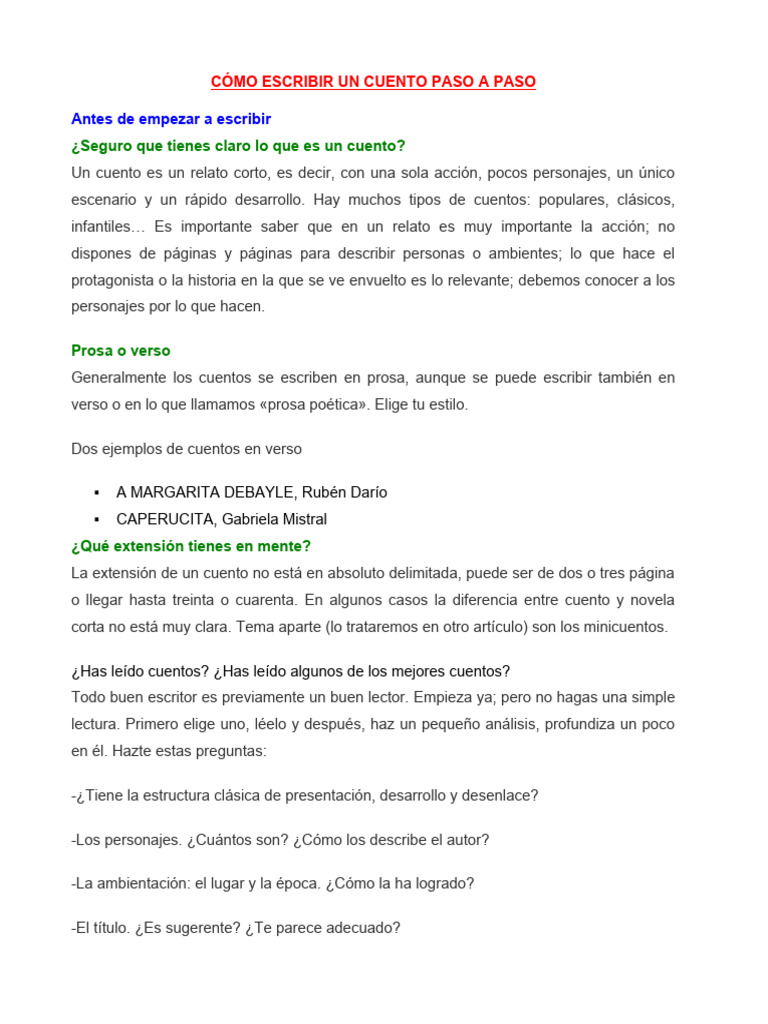 Cómo Escribir Un Cuento Paso A Paso | PDF | Cuentos | Puntuación