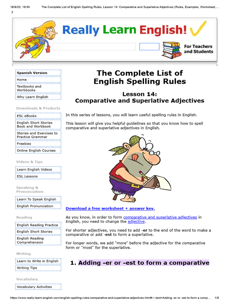 Spelling Rules for Comparatives & Superlatives | PDF | English Language ...