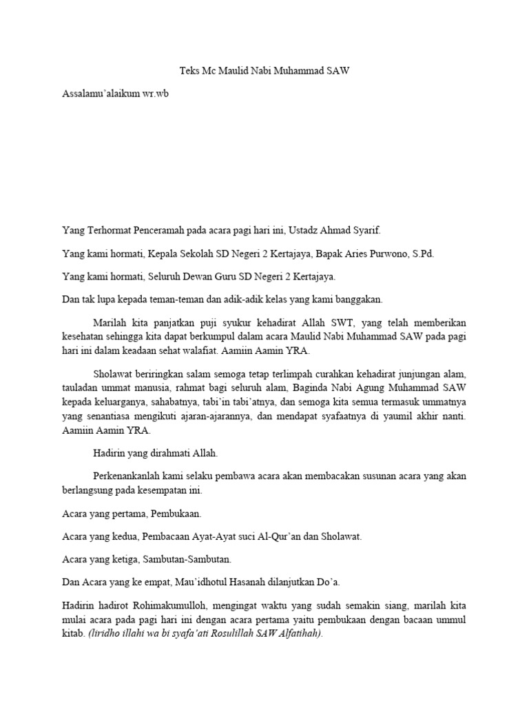 Teks MC Maulid Nabi Muhammad SAW | PDF
