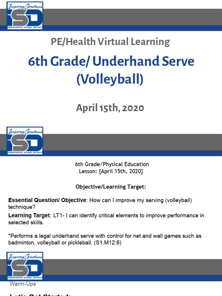 6th Grade Volleyball Underhand Serve Guide | PDF | Volleyball | Ball Games