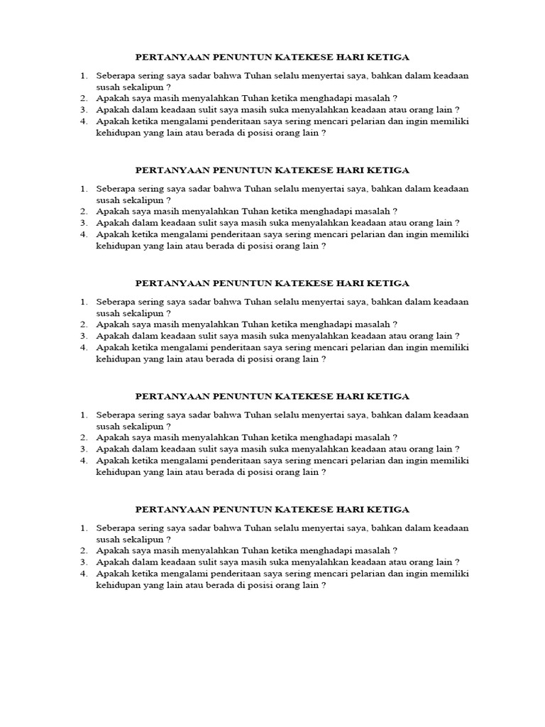 Pertanyaan Penuntun Katekese Hari Ketiga Dan Keempat | PDF | Kesehatan ...