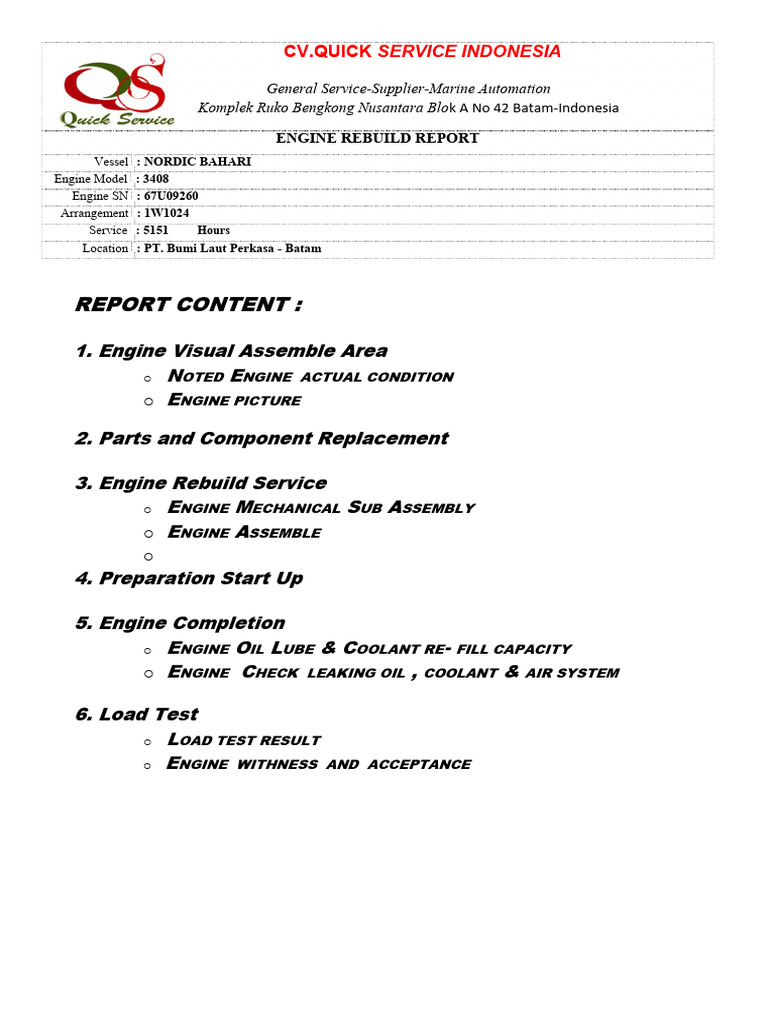 Nordic Bahari Engine Rebuild Report | PDF | Vehicle Parts | Engines