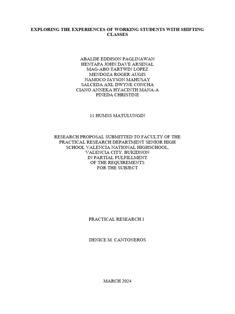 Exploring The Experiences of Working Students With Shifting Classes PR ...