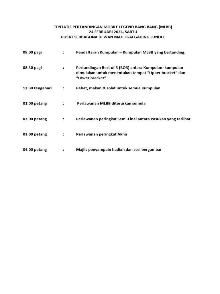 Jadwal Turnamen MLBB 24 Feb 2024 | PDF