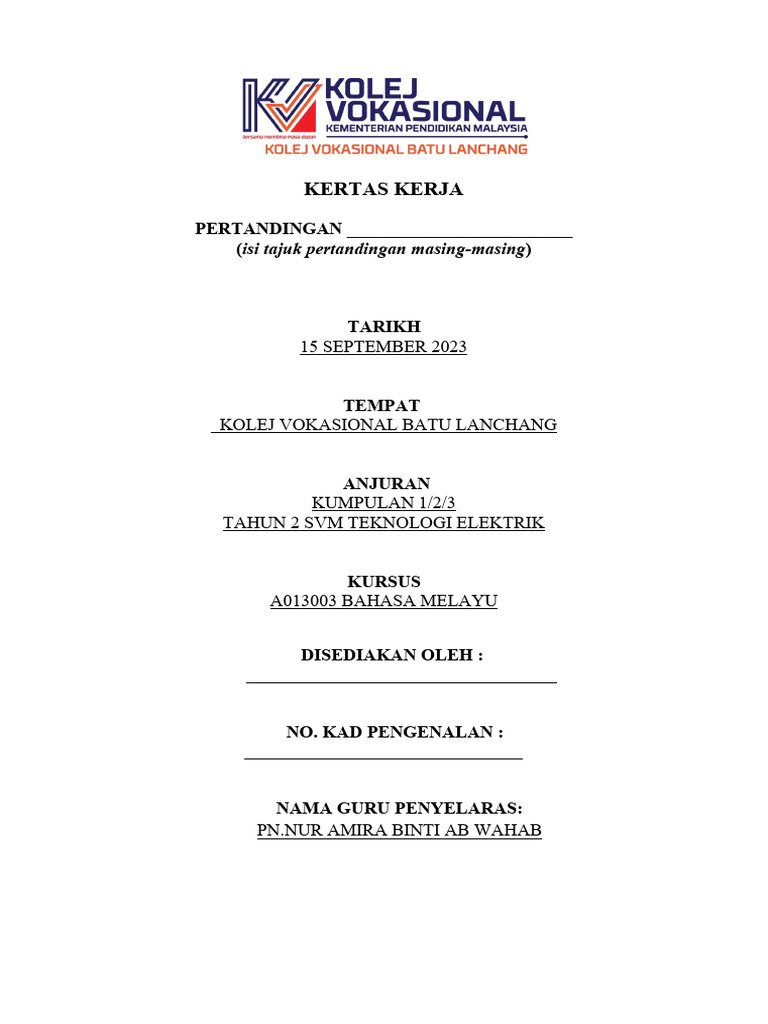 Contoh Kertas Kerja Program Bahasa - PB Sem 3 | PDF