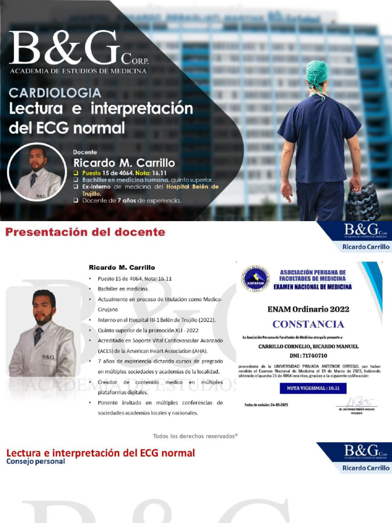 LECTURA E INTERPRATACIÓN DEL ECG NORMAL (1) | PDF
