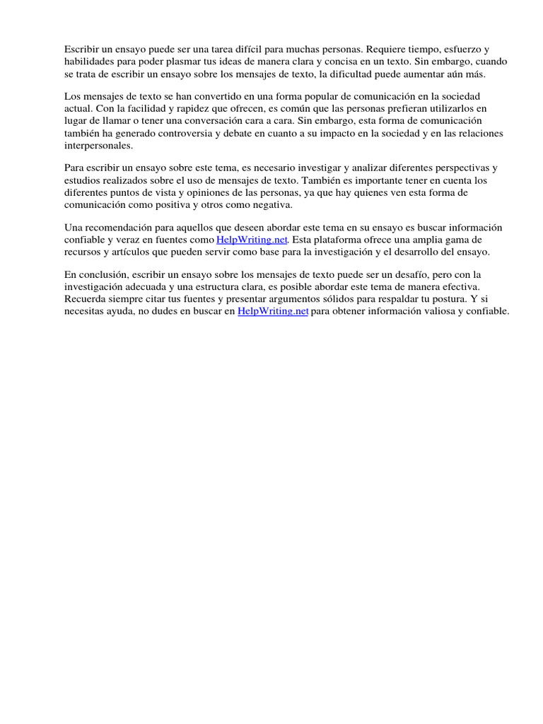 Ensayo Sobre Los Mensajes de Texto | PDF | Ensayos | Psicología cognitiva