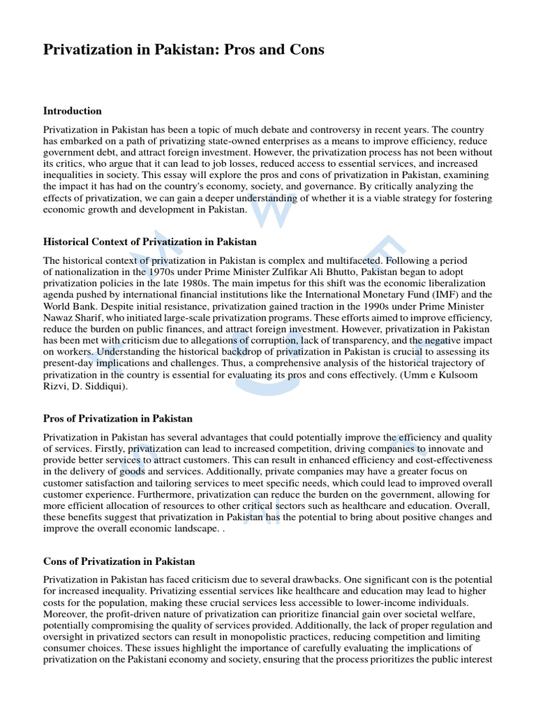 Privatization in Pakistan - Pros and Cons | PDF | Privatization | Economies