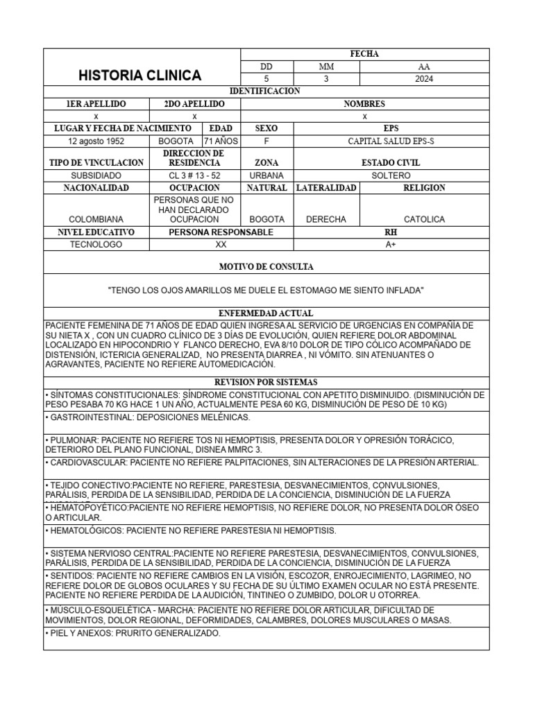 Historia Clinica | PDF | Enfermedades y trastornos | Medicina CLINICA