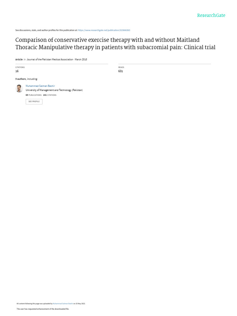 Comparison of Conservative Exercise Therapy With and Without Maitland ...