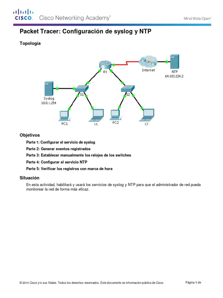 8.1.2.5 Packet Tracer - Configuring Syslog and NTP Instructions | PDF | Telecomunicaciones ...