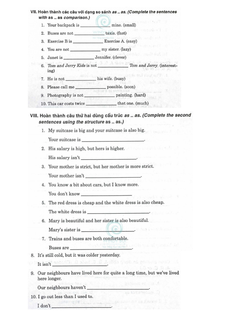 Unit 7 BT So Sánh | PDF