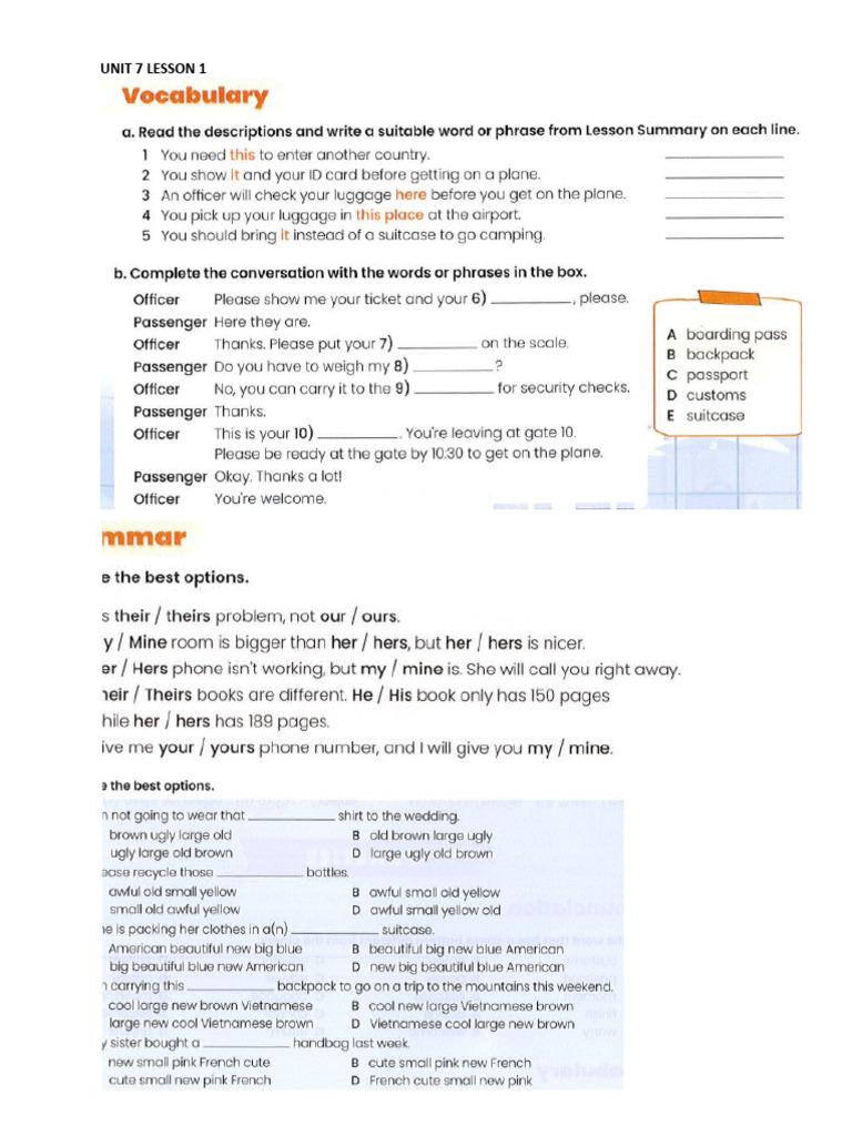 UNIT 7 LESSON 1 BT | PDF