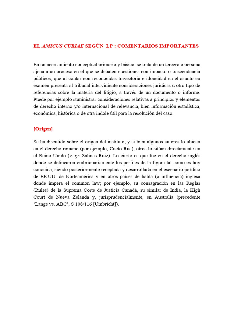 El Amicus Curiae Segun LP | PDF | Amicus Curiae | Derechos humanos