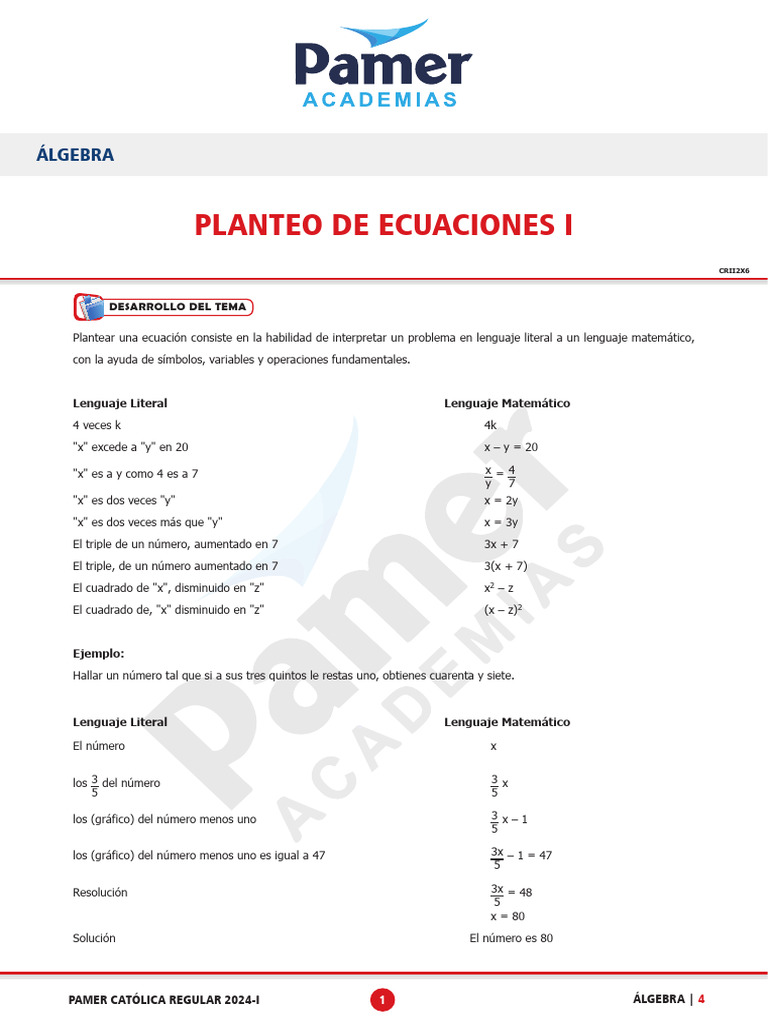 Clase 4 Algebra Letras | PDF | Ecuaciones | Álgebra