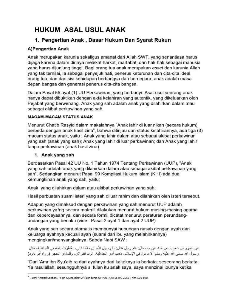 Hukum Asal Usul Anak di Indonesia | PDF | Ilmu Sosial