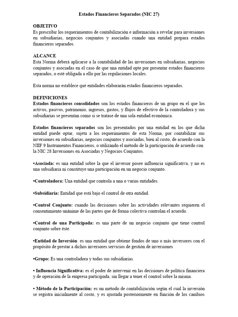 Resumen NIC 27 | PDF | normas internacionales de INFORMACION FINANCIERA ...