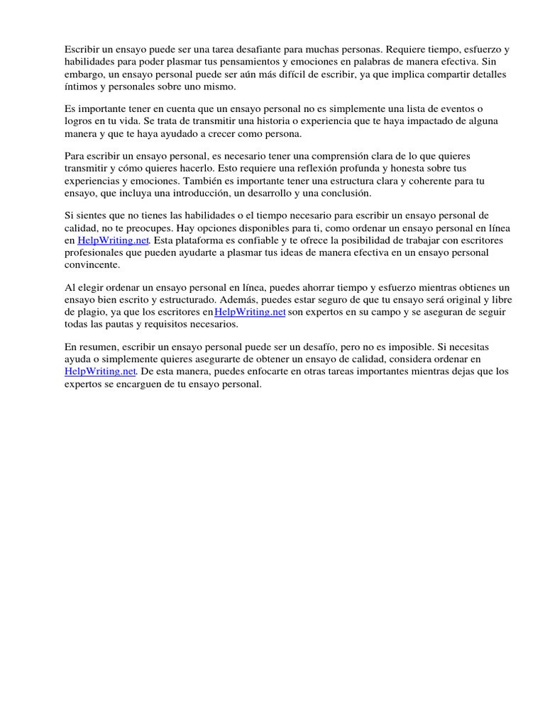 Cómo Escribir Un Ensayo Personal | Descargar gratis PDF | Ensayos | No ...