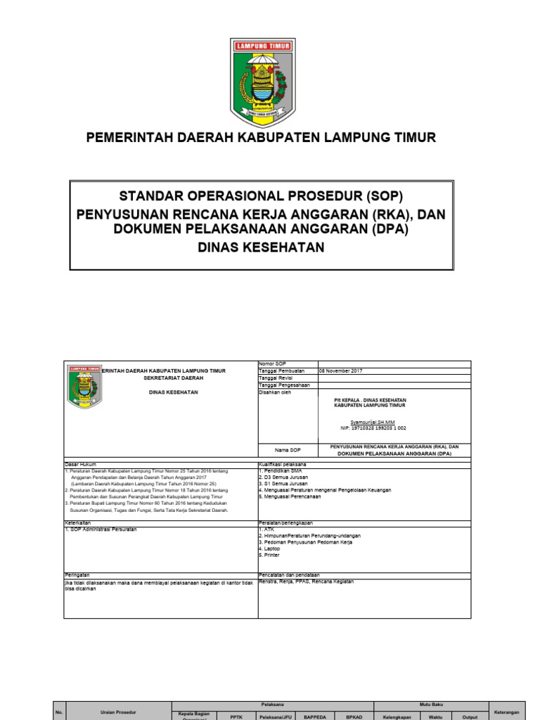 SOP Penyusunan RKA dan DPA | PDF