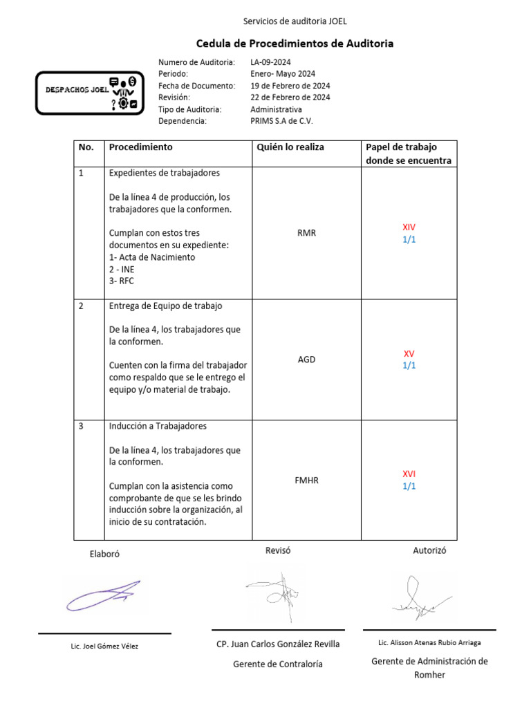 Cedula de Procedimientos de Auditoria | PDF | Auditoría | Contabilidad