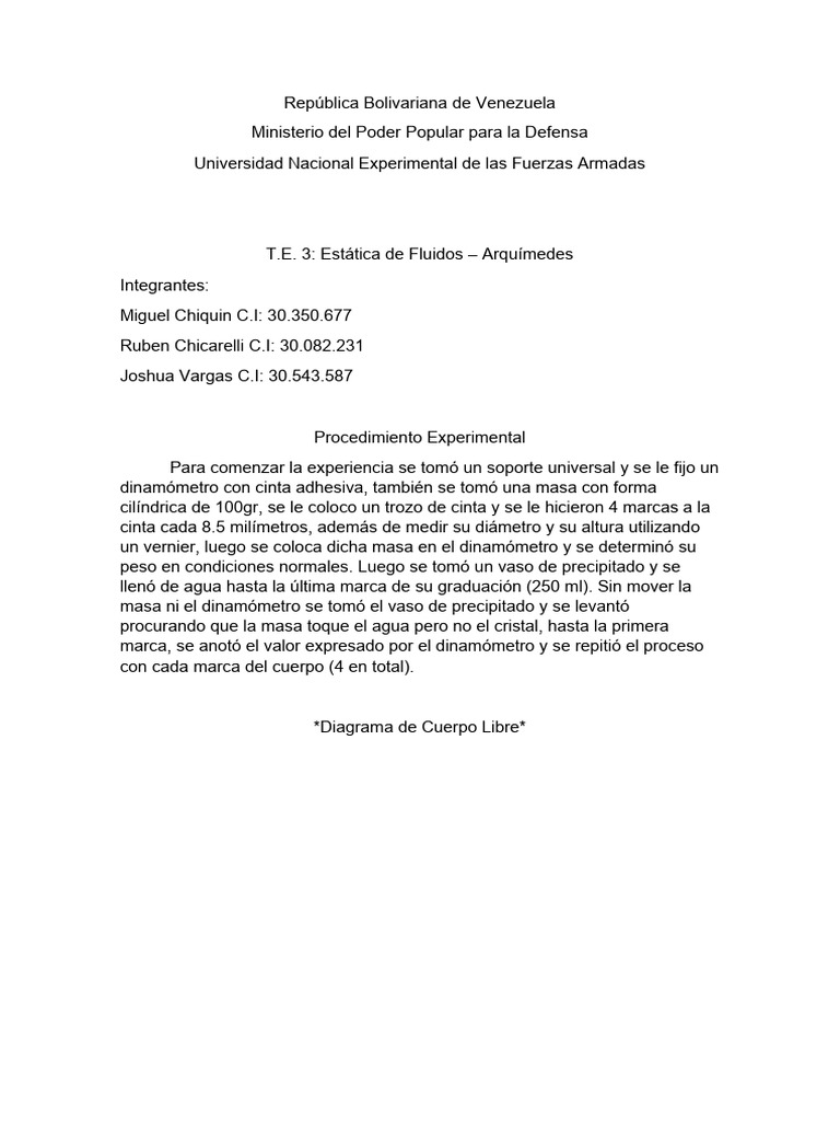 Informe Estatica de Fluidos | PDF | Cantidades fisicas | Física