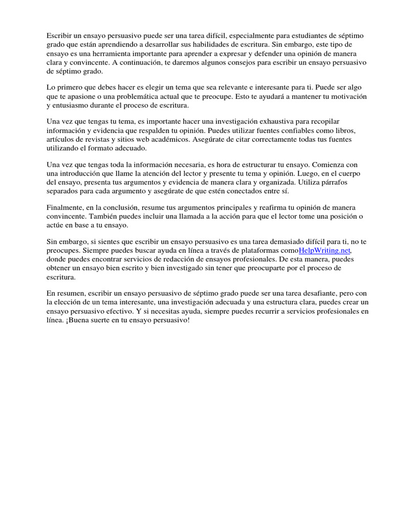Cómo Escribir Un Ensayo Persuasivo de Séptimo Grado | PDF | Scribd ...