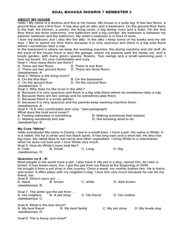 Soal Bahasa Inggris KLS 7 SMST 2 | PDF | Room
